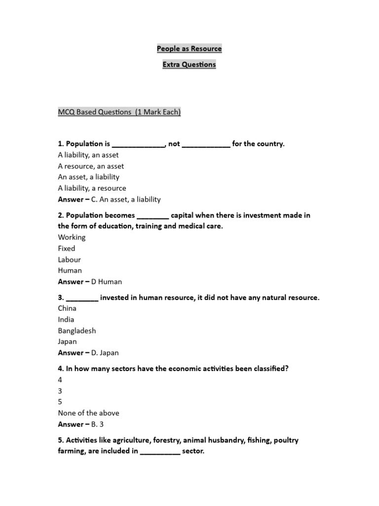 People as Resource: Extra Questions | PDF | Unemployment | Human Capital