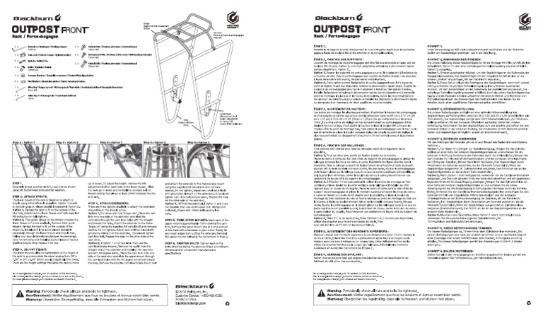 Blackburn Outpost Front Rack Manual | PDF