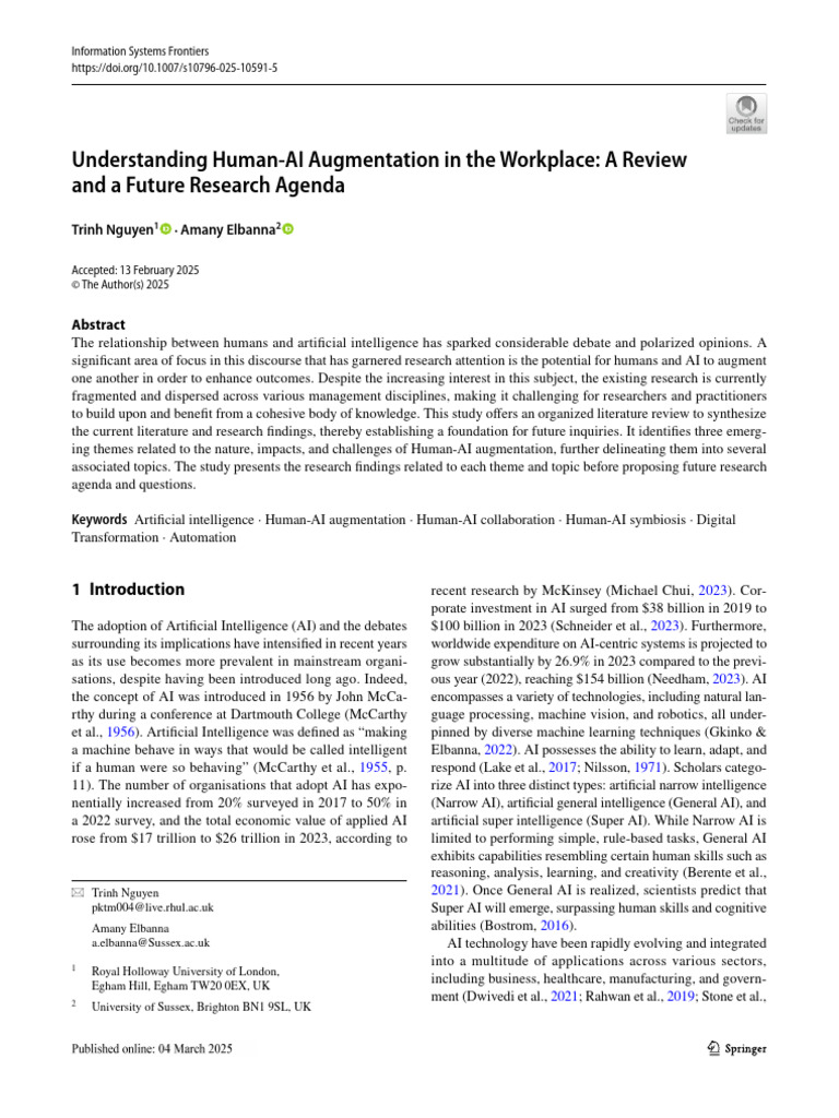 Human-AI Augmentation in the Workplace | PDF | Artificial Intelligence ...