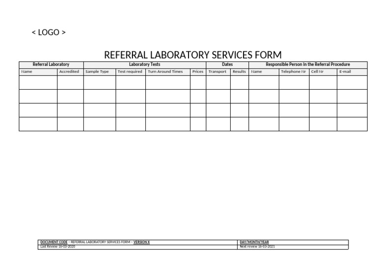 Form - Referral Laboratory Services - 20200316 | PDF