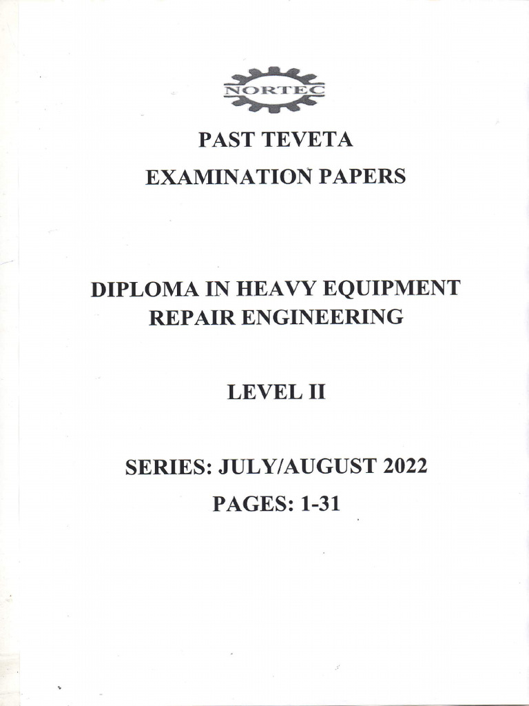 Diploma in Heavy Equipment Engineering Level Ii Teveta Exam Past Papers ...