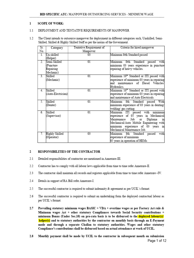 Manpower Outsourcing Services Bid Details | PDF | Employment | Indemnity