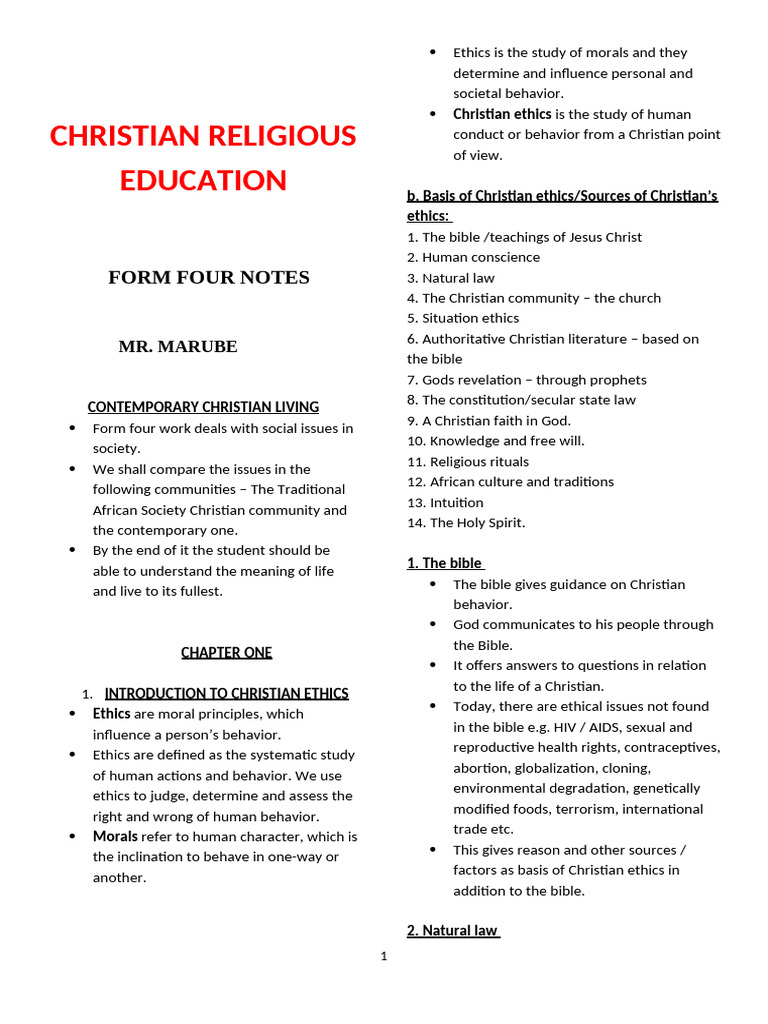 Cre Notes Form Four Notes | PDF | Rape | Marriage