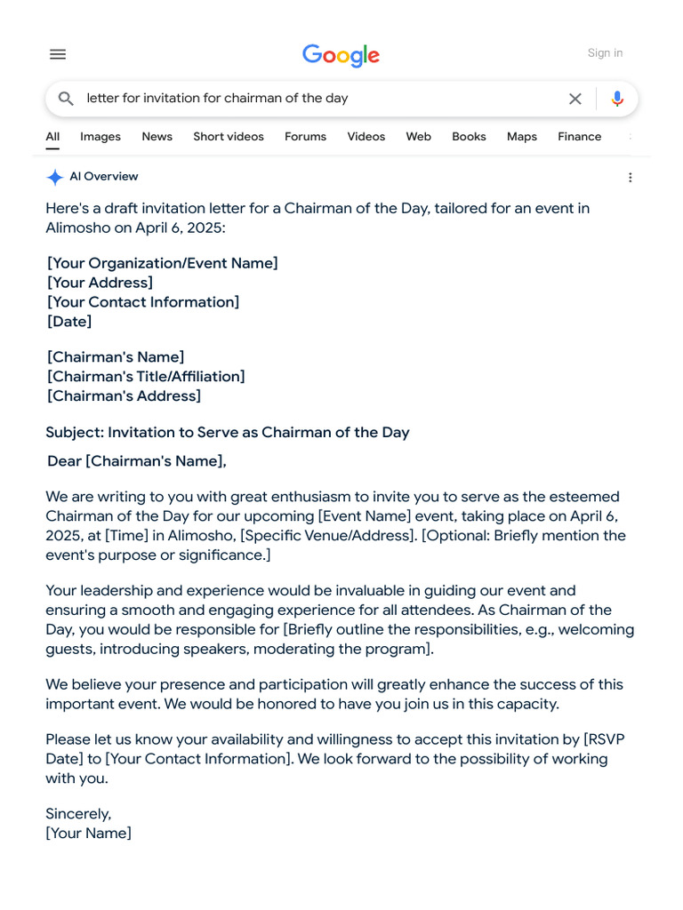 Invitation to Serve as Chairman of the Day | PDF