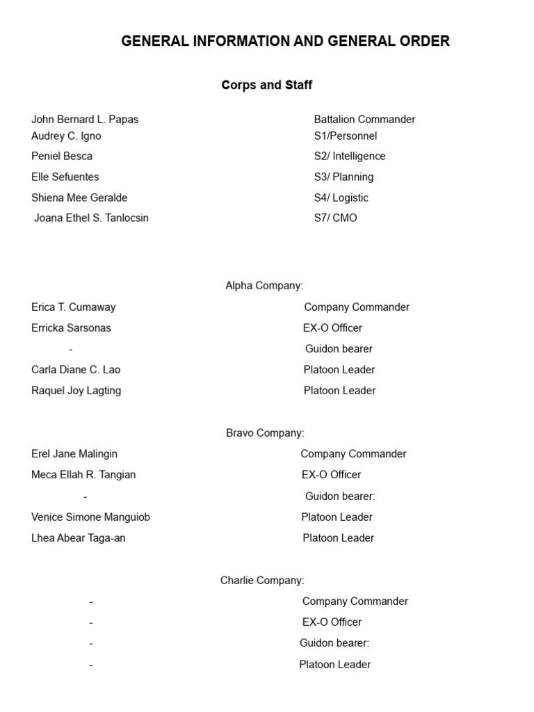 General Information and General Order 1 | PDF | Company (Military Unit ...
