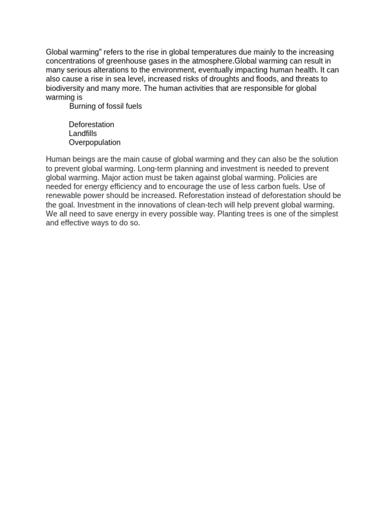 Causes and Solutions for Global Warming | PDF