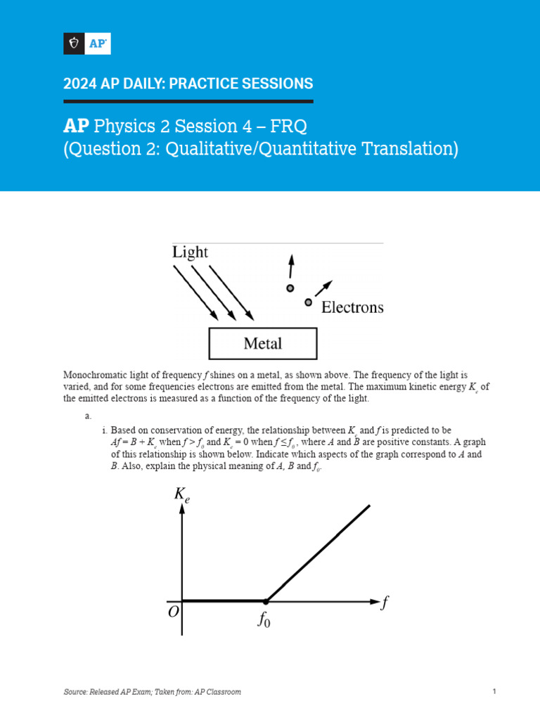 AP Physics 2: FRQ Practice Session 4 | PDF | Light | Ultraviolet