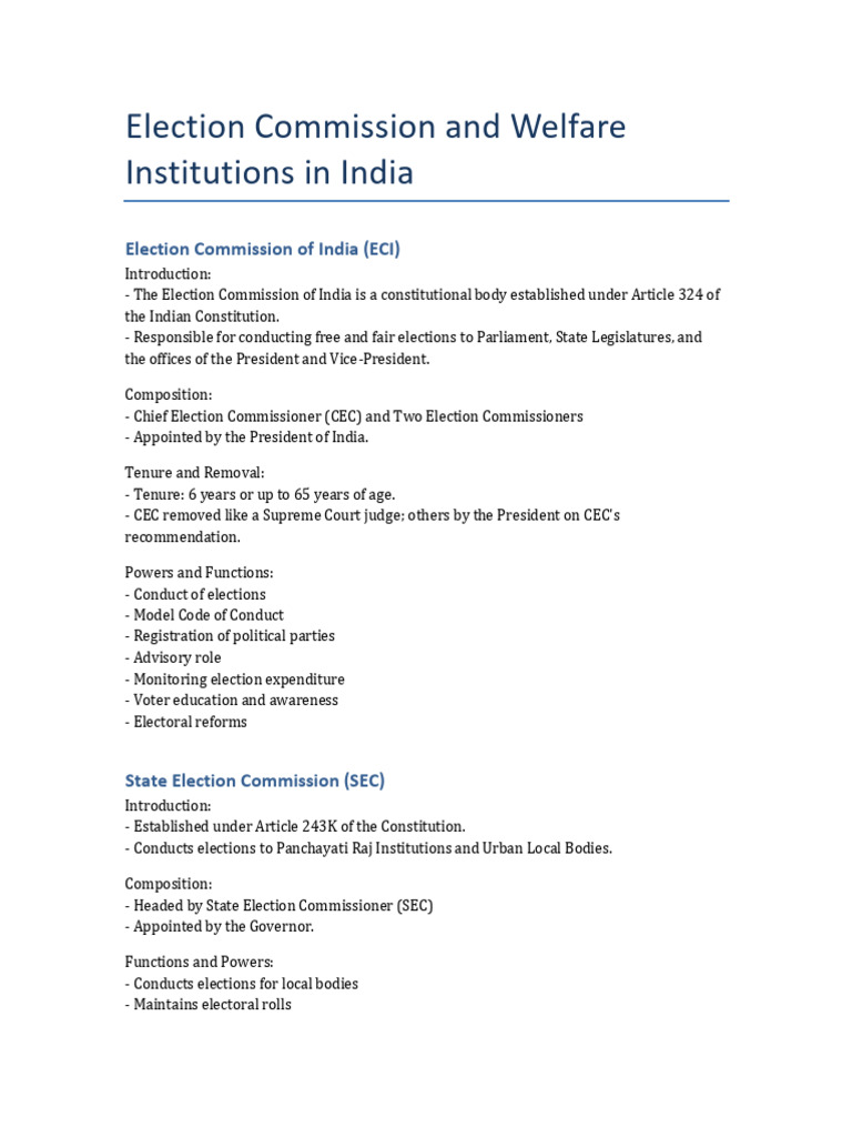 Role of Election Commission in India | PDF
