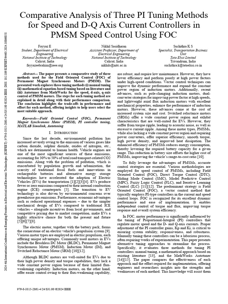 Comparative Analysis of Three PI Tuning Methods | PDF | Electric Motor | Electric Vehicle