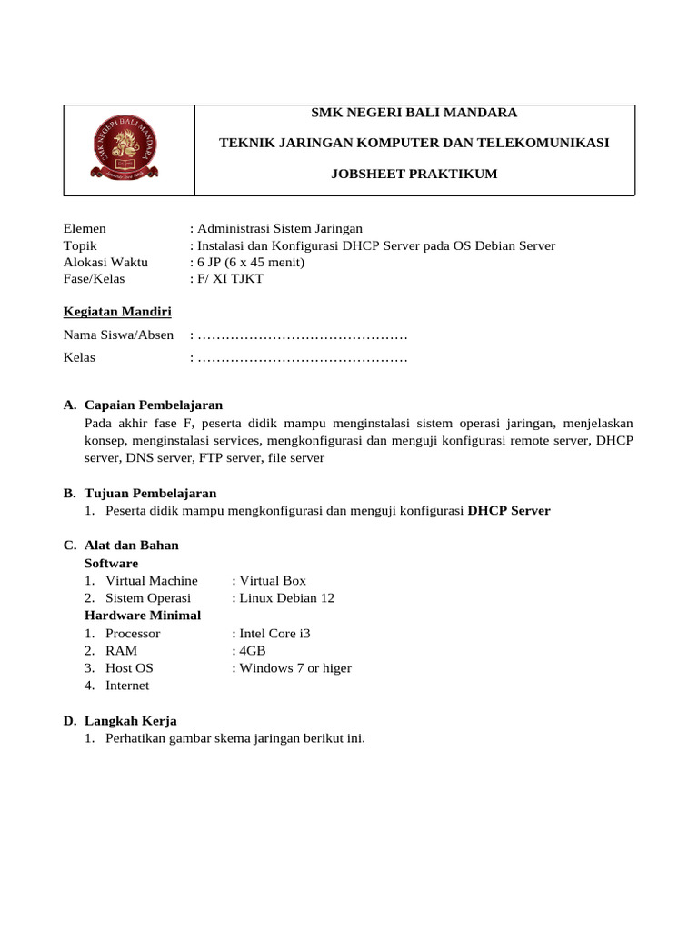 Jobsheet ASJ Praktikum 2 - DHCP Server-Upload GC | PDF