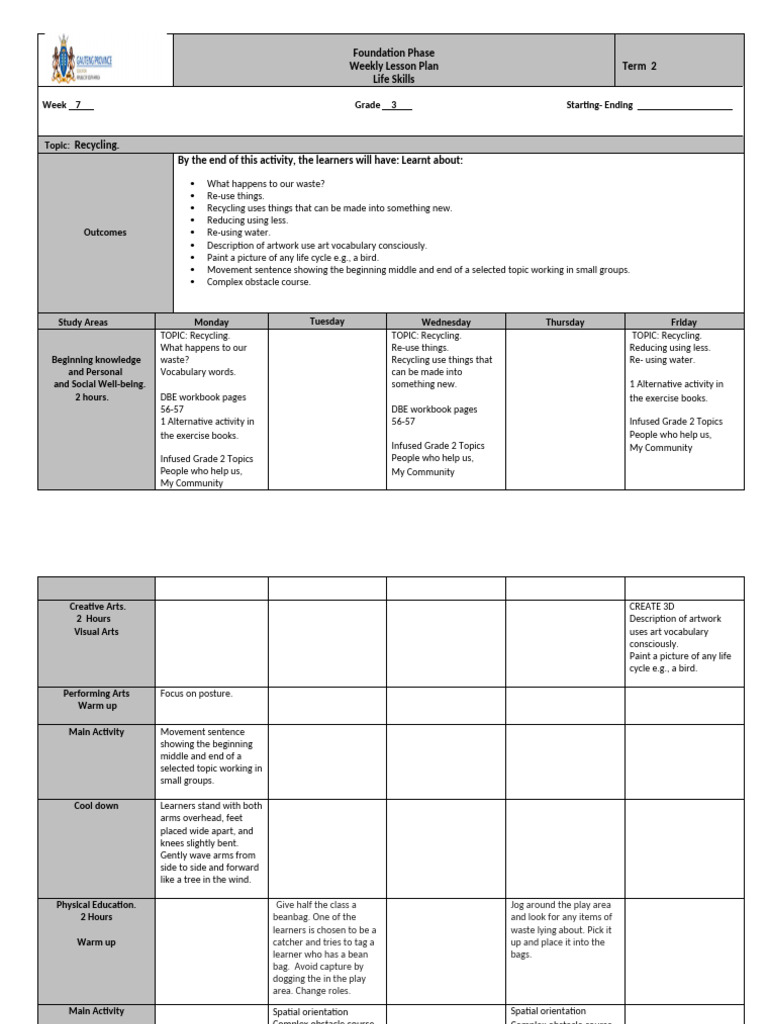 Life Skills Lesson Plans Grade 3 Week 7 1 | PDF | Vocabulary ...