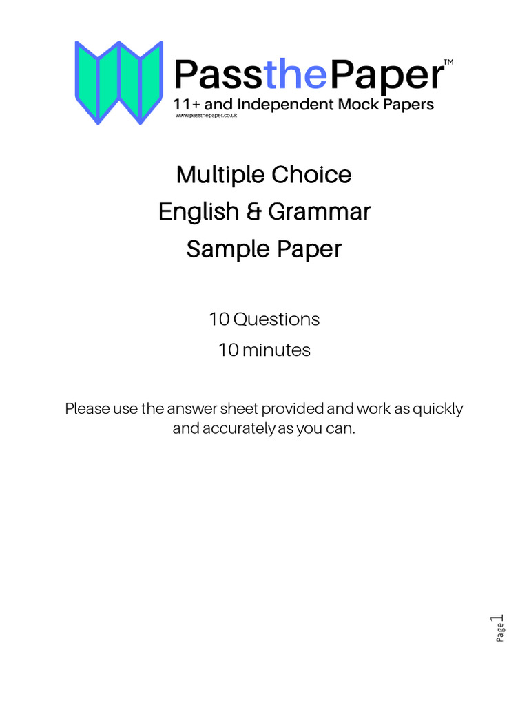 English Grammar Multiple Choice Test | PDF | Linguistic Morphology ...