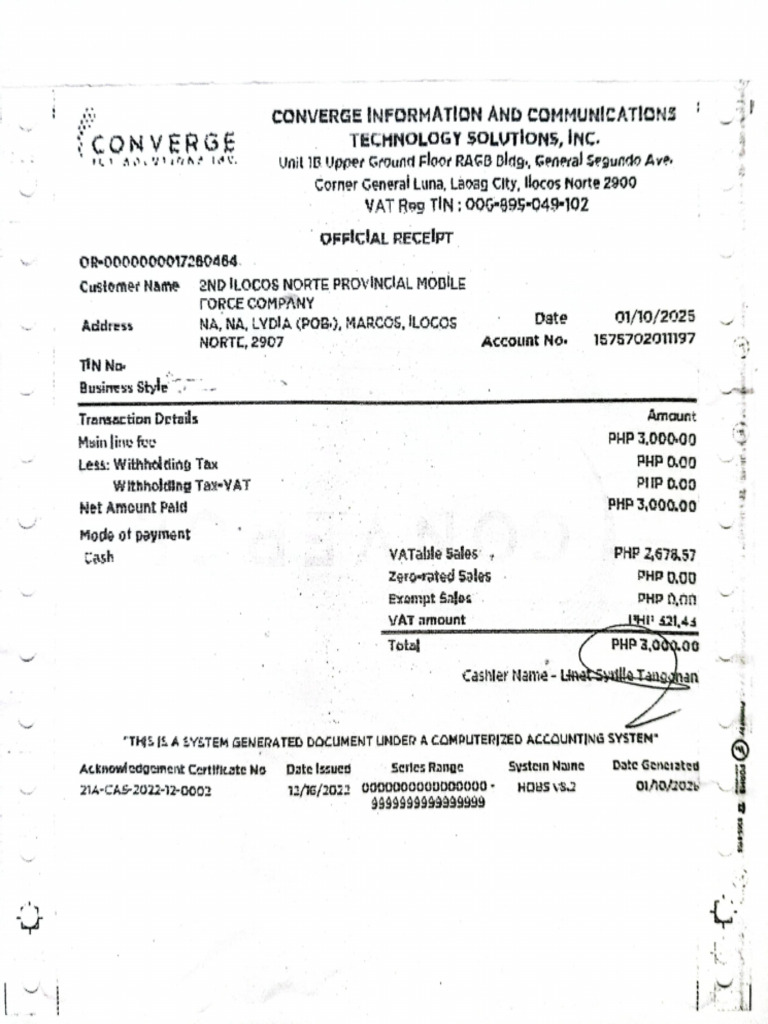 Converge Official Receipt | PDF