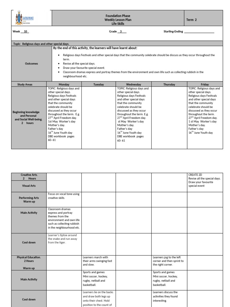 Life Skills Lesson Plans Grade 3 Week 10 1 | PDF | Cognition | Human ...