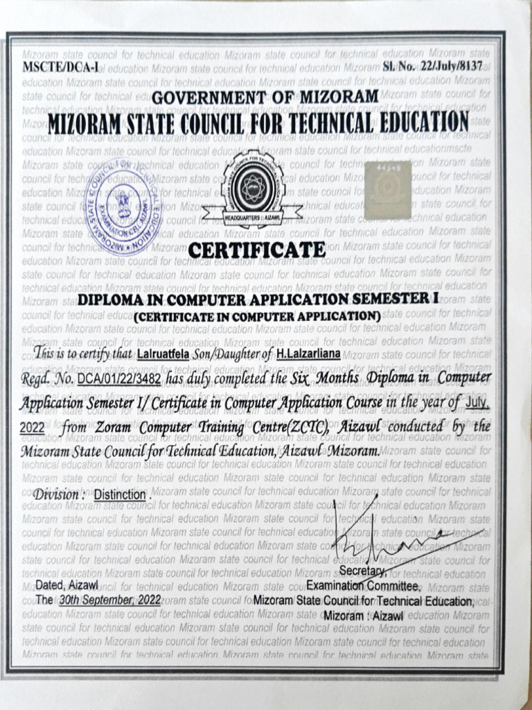 DCA Marksheet & Certificate | PDF