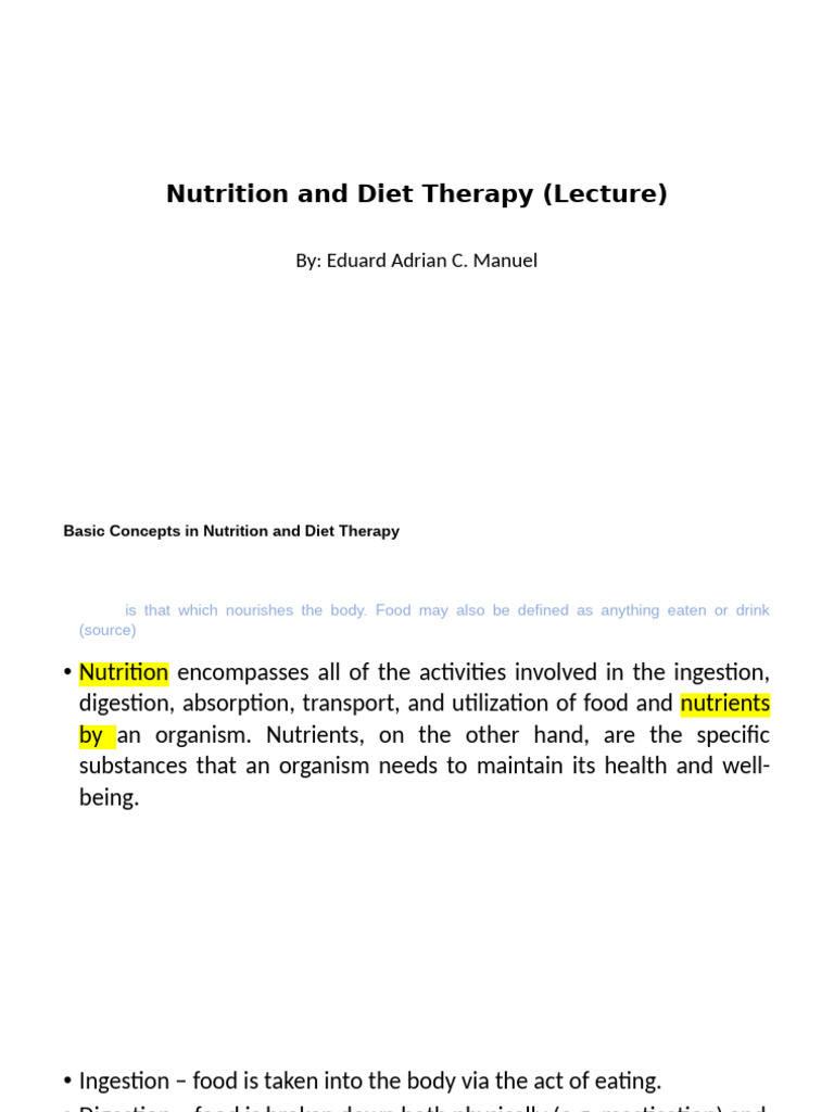 Nutrition and Diet Therapy Lecture | PDF | Human Digestive System ...