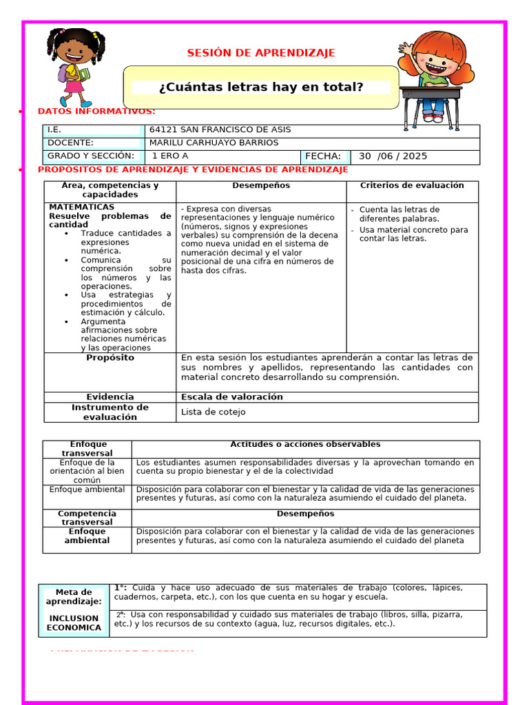 1º U3 s2 Sesion d5 Mat Cuantas Letras Hay en Total 983101047 | PDF | Aprendizaje