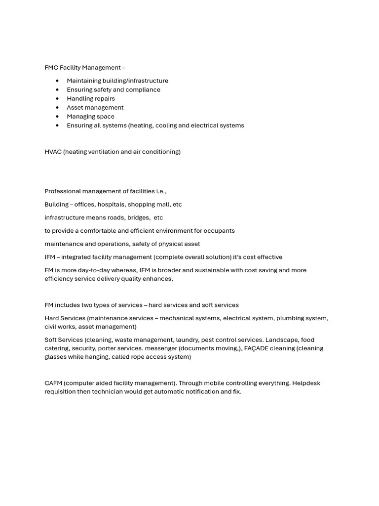 Facility Management - FM Notes | PDF