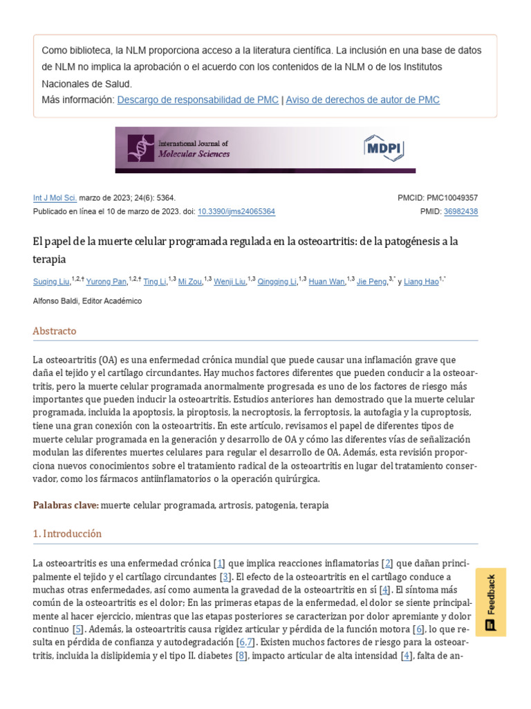 El Papel de La Muerte Celular Programada Regulada en La Osteoartritis ...