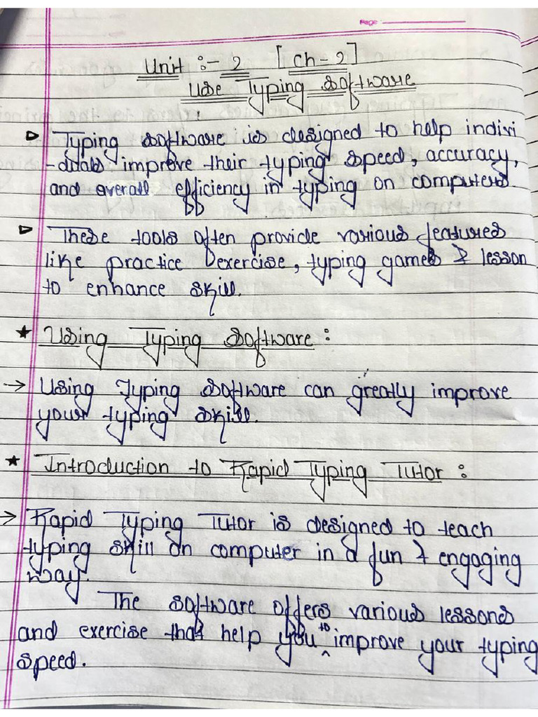 Unit - 2 Use Typing Software (Computer Notes) Class 9th | PDF