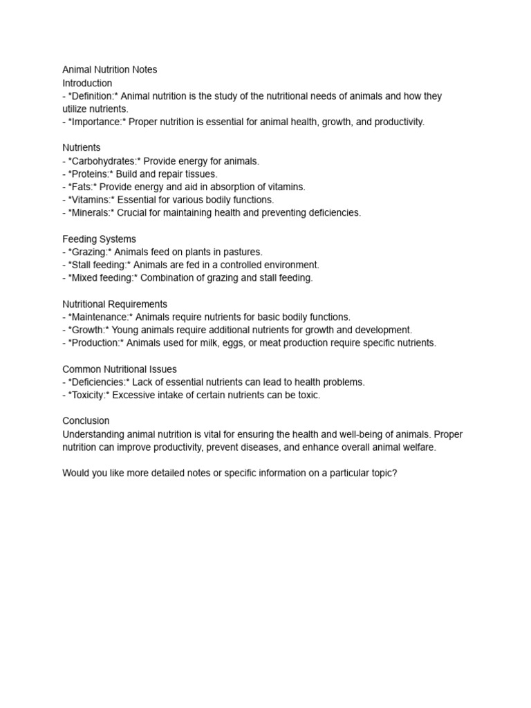 Animal Nutrition Notes | PDF