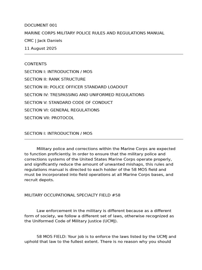 Marine Corps Military Police Rules and Regulations | PDF | Military ...