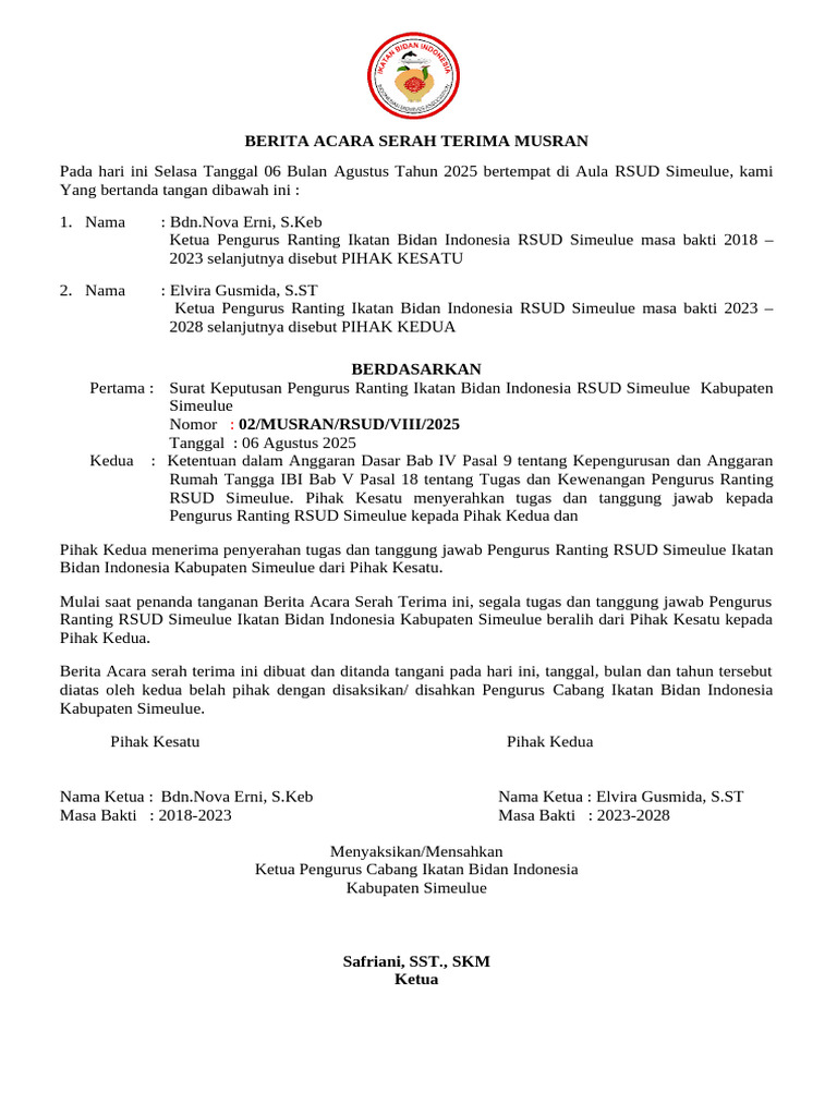 Berita Acara Serah Terima Musran Apl-1 | PDF