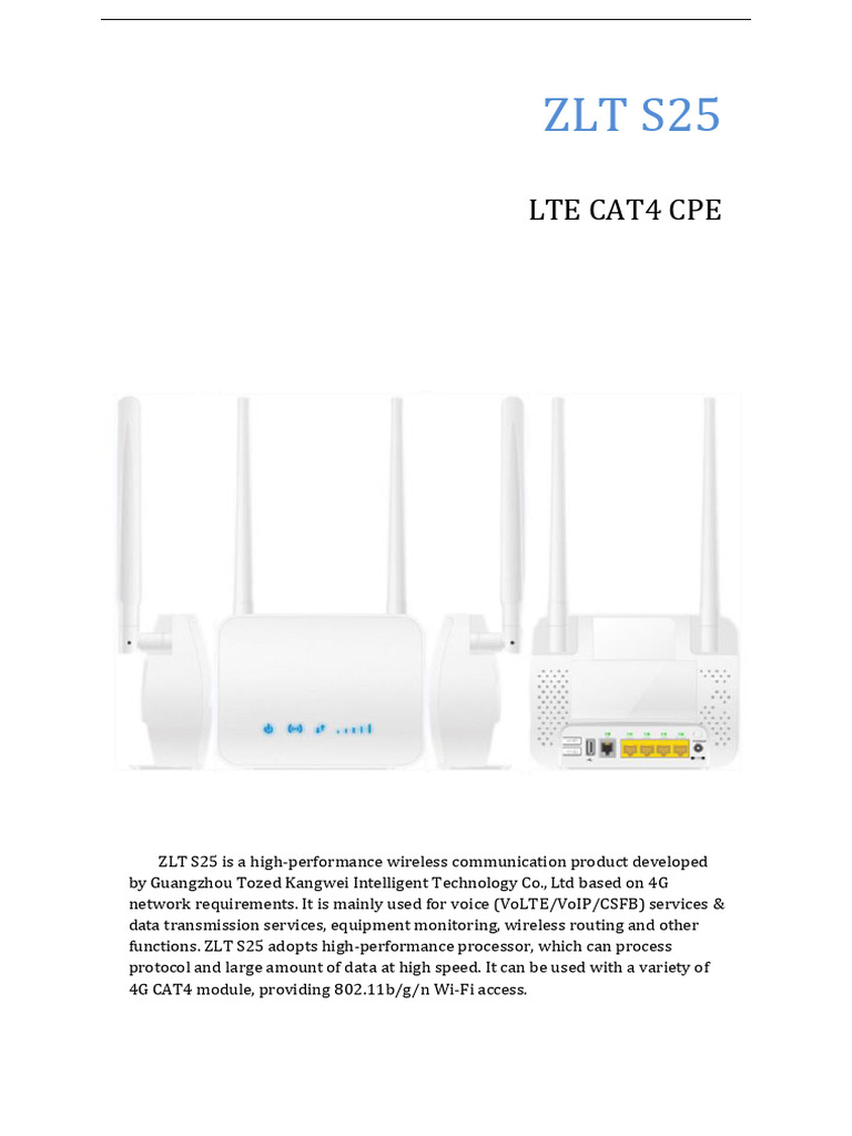 ZLT S25 LTE CPE Specifications Guide | PDF | Wi Fi | Firewall (Computing)