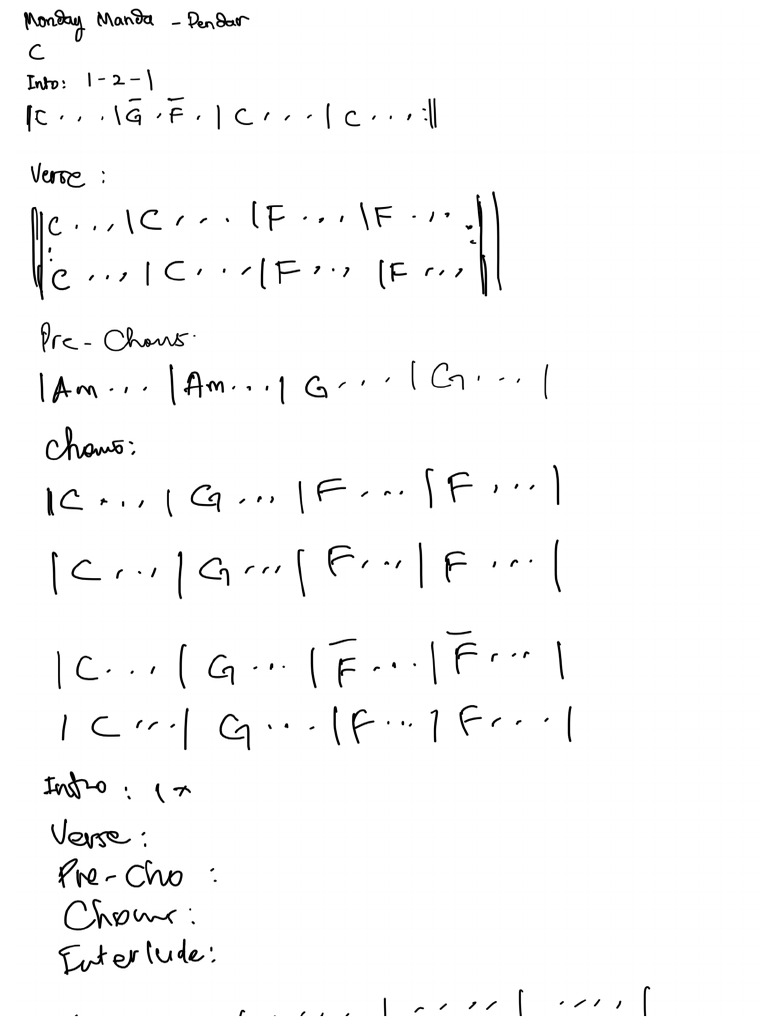 Chord Lagu Monday Manda - Pendar | PDF