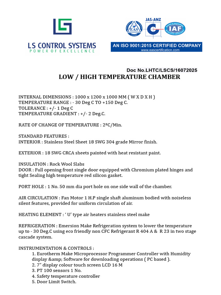 Low High Temp Chmaber | PDF