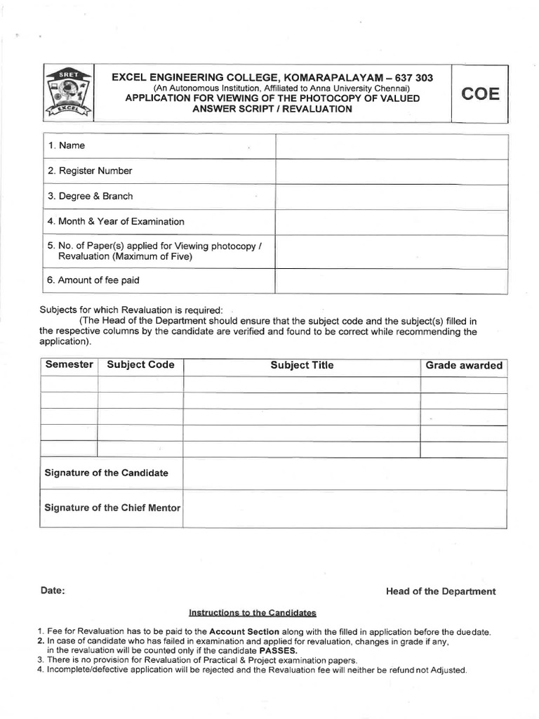 Photocopy and Revaluation Form | PDF