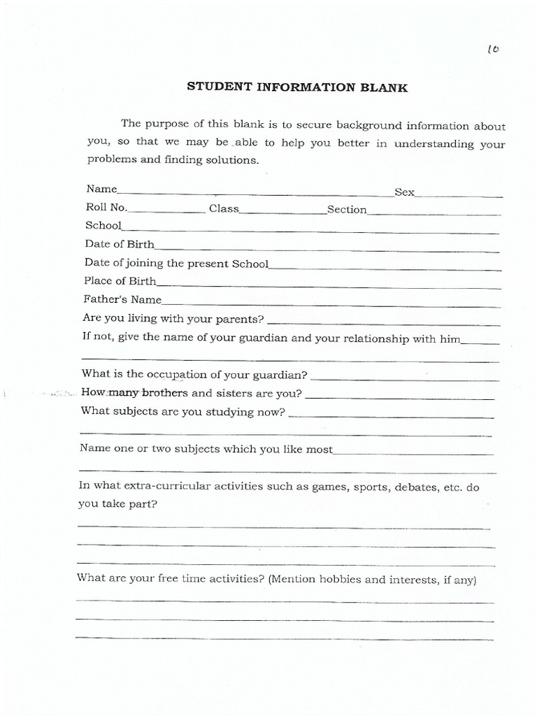 Student Information Blank | PDF