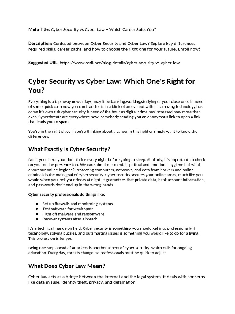 Cyber Security vs Cyber Law: Career Guide | PDF | Security | Computer ...