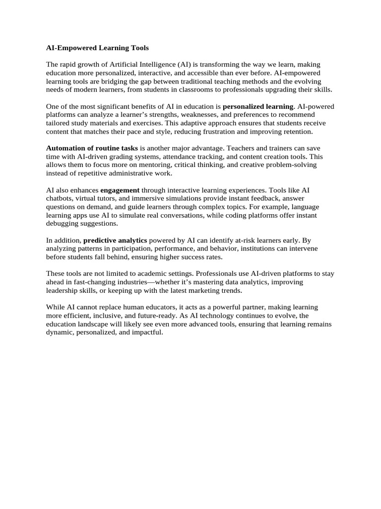AI in Education: Transforming Learning Tools | PDF