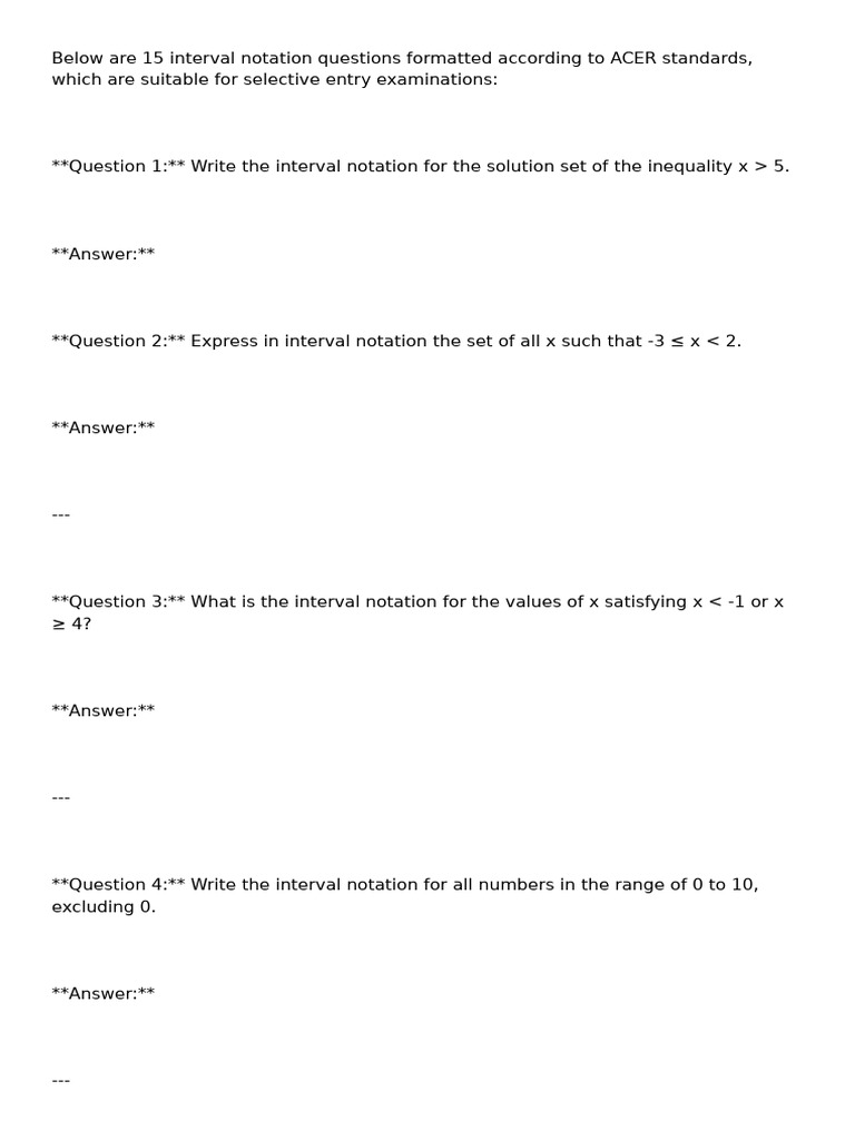 Interval Notation Practice Questions | PDF | Interval (Mathematics ...