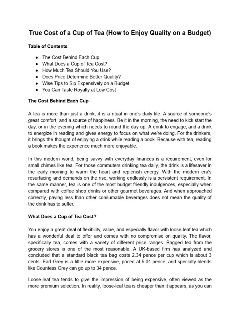 True Cost of A Cup of Tea (How To Enjoy Quality On A Budget) | PDF ...