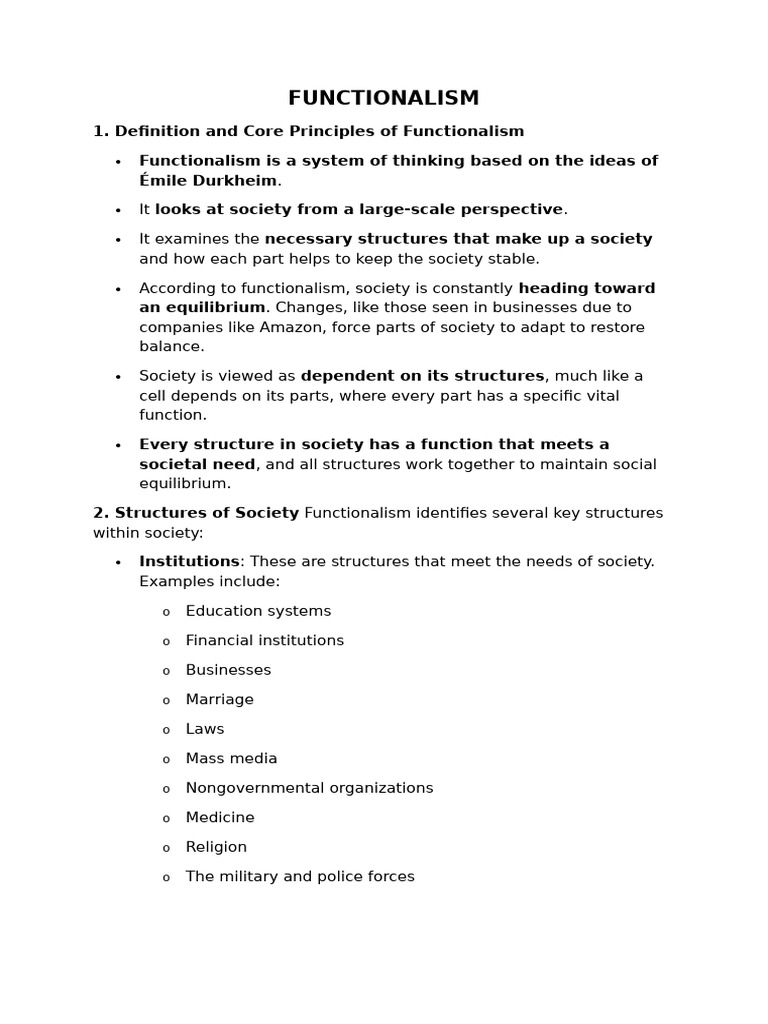 Understanding Functionalism in Society | PDF | Institution | Society