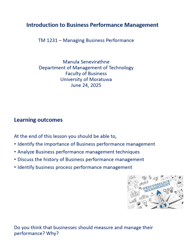Introduction To Business Performance Management | PDF | Performance Indicator | Business Economics