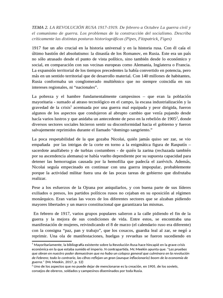 Tema 2 Rev. Rusa | PDF | Vladimir Lenin | Bolcheviques