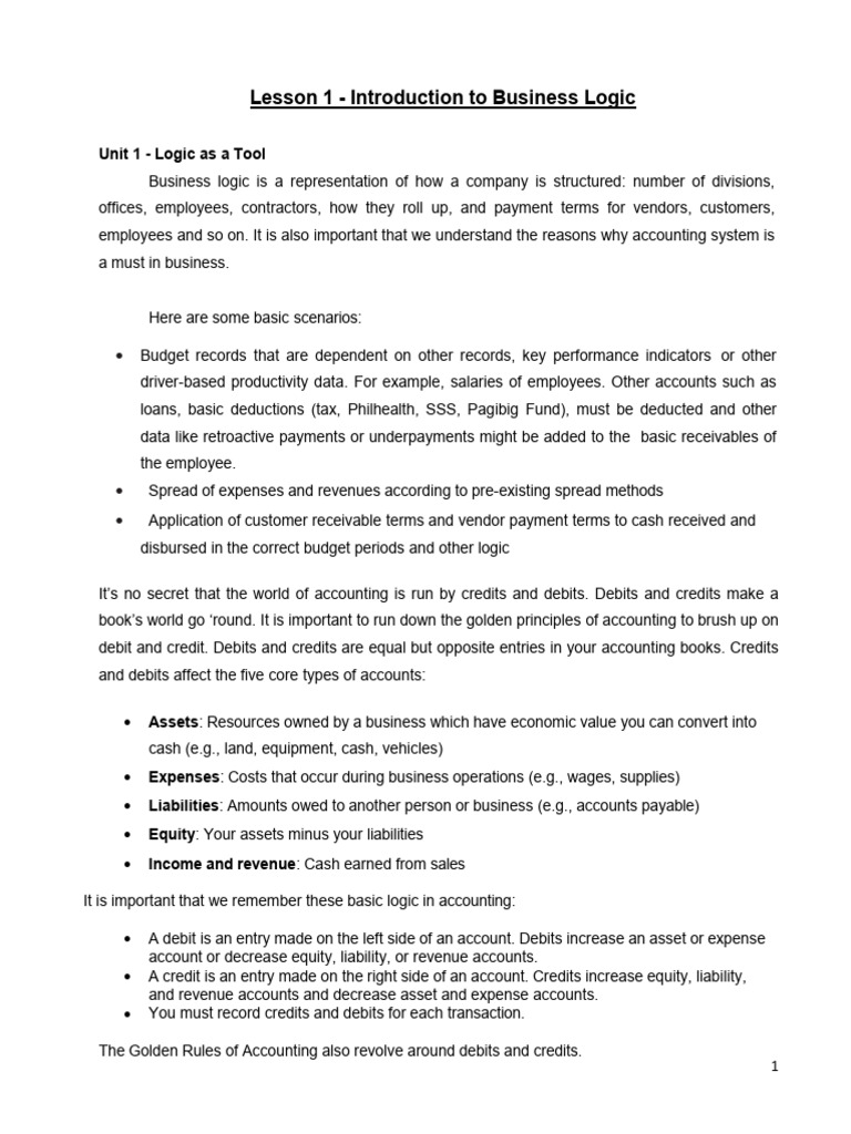 Business Logic in Accounting Basics | PDF | Debits And Credits ...