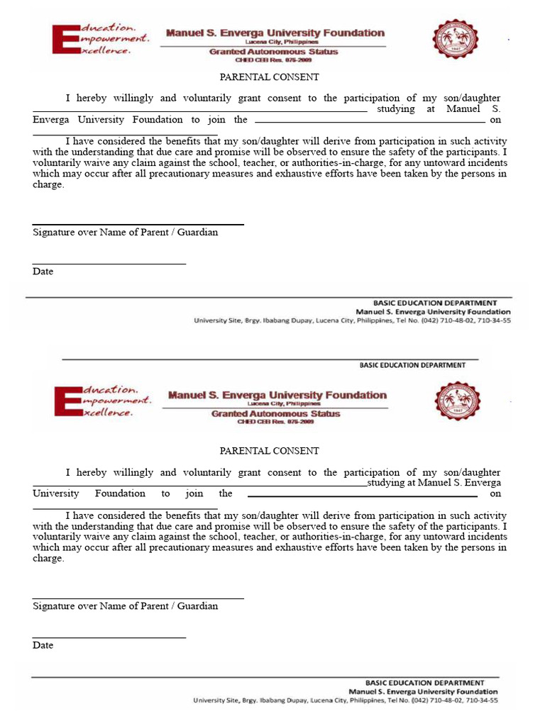 Parental Consent and Waiver Form | PDF