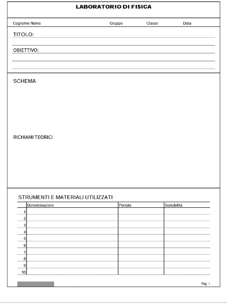 Modulo Per La Relazione Di Laboratorio | PDF