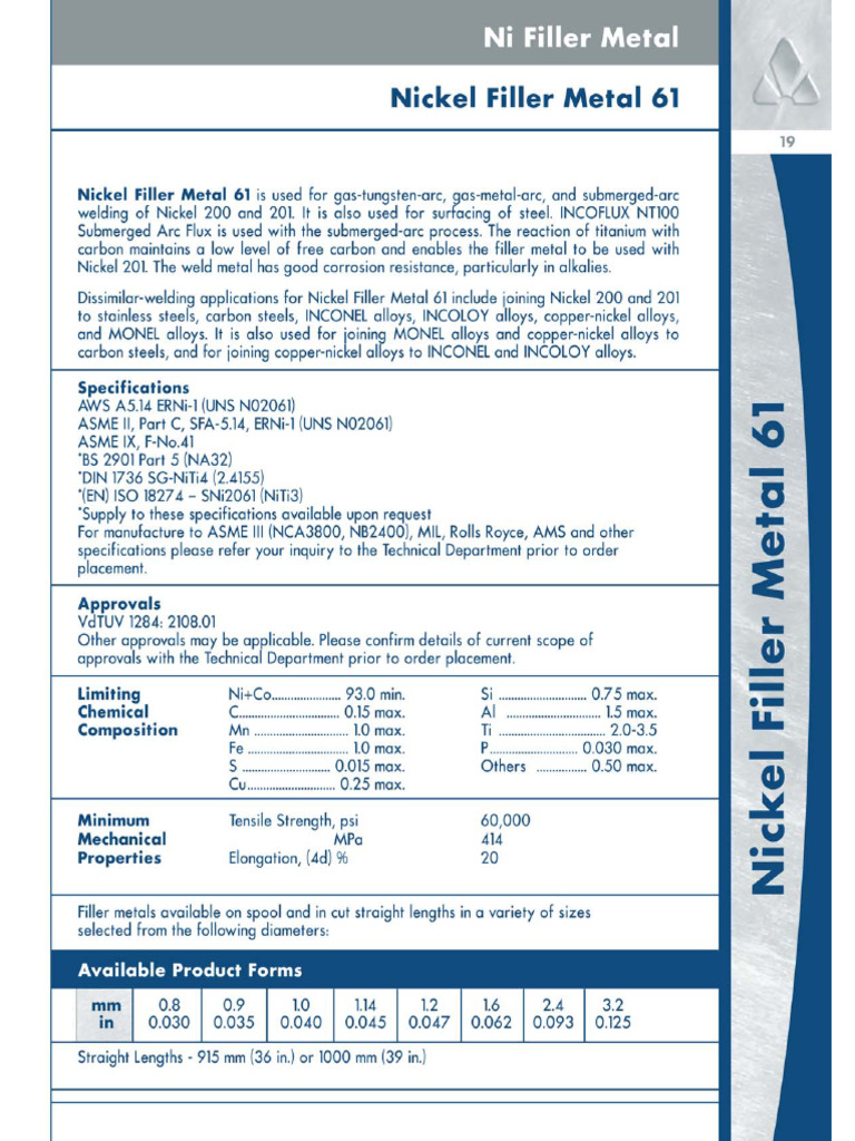 NICKEL Filer Metal 61 | PDF