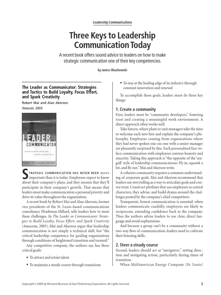 Three Keys to Leadership Communication | PDF | Leadership | Social ...