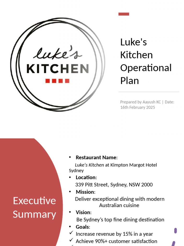 Lukes Kitchen Operational Plan | PDF | Restaurants | Performance Indicator