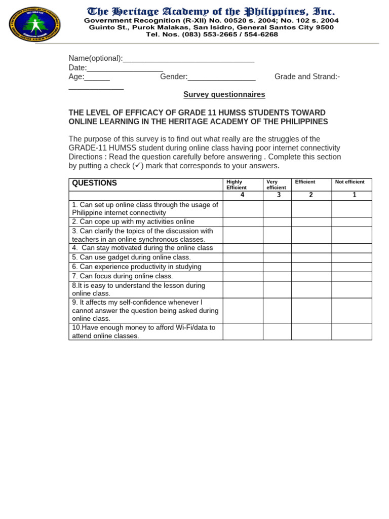 Lilay Pr2 Questionnaire | PDF