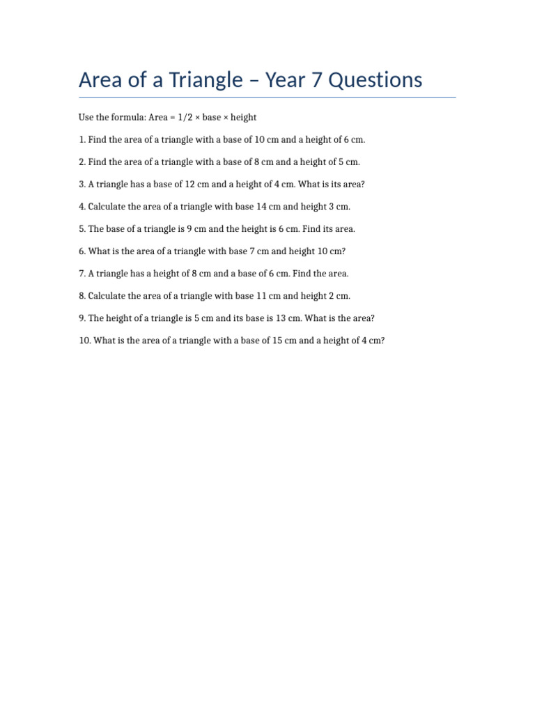 Area of Triangle Questions for Year 7 | PDF