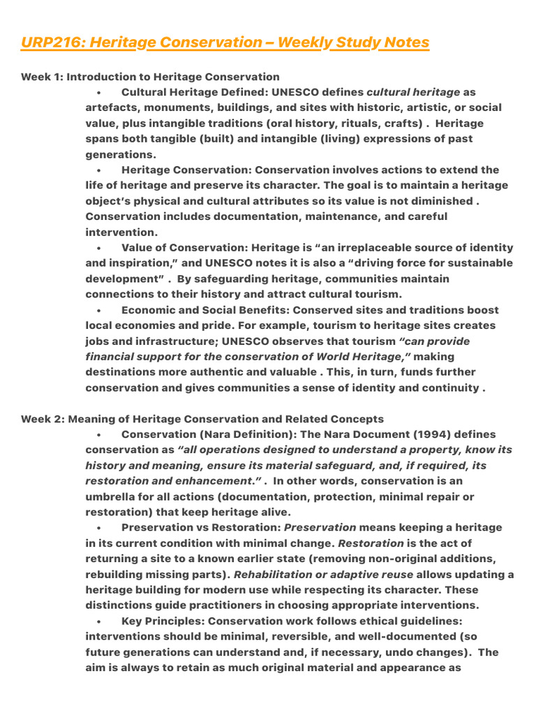 Heritage Conservation Study Notes | PDF | Cultural Heritage | Historic ...