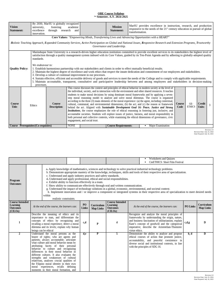 Tertiary Ethics-Course-Syllabus | PDF