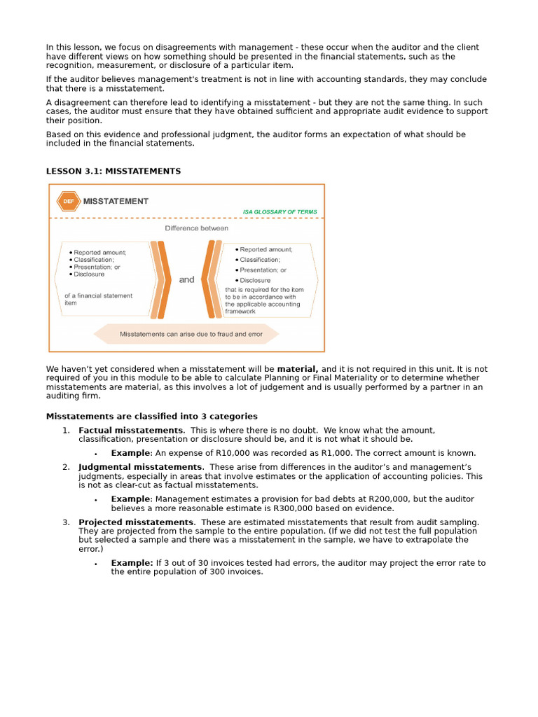 LESSON 3 MISSTATEMENTS | PDF | Audit | Auditor's Report